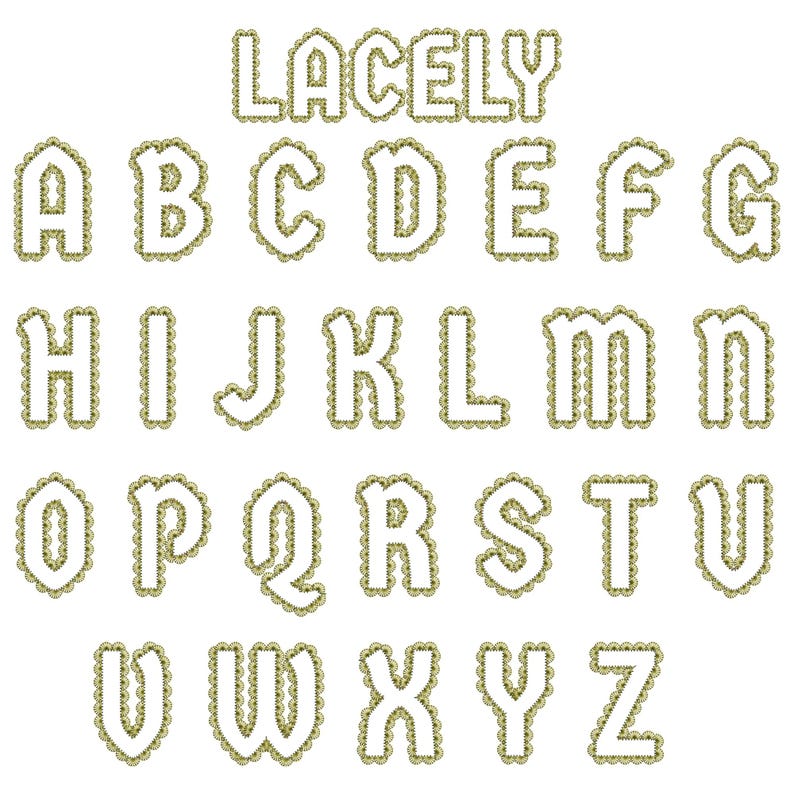 Lacey Satin BX Applique Font, Faux Lace Applique, Machine Embroidery ...
