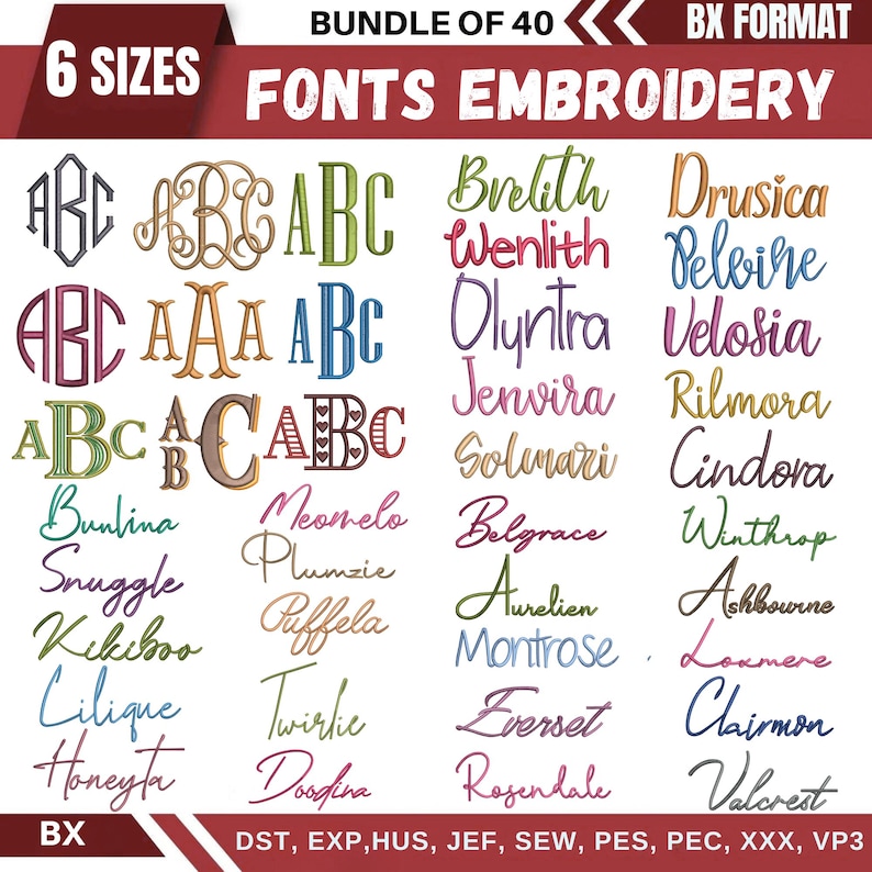 Embroidery Fonts Bundle Machine Embroidery Monogram Fonts Machine ...