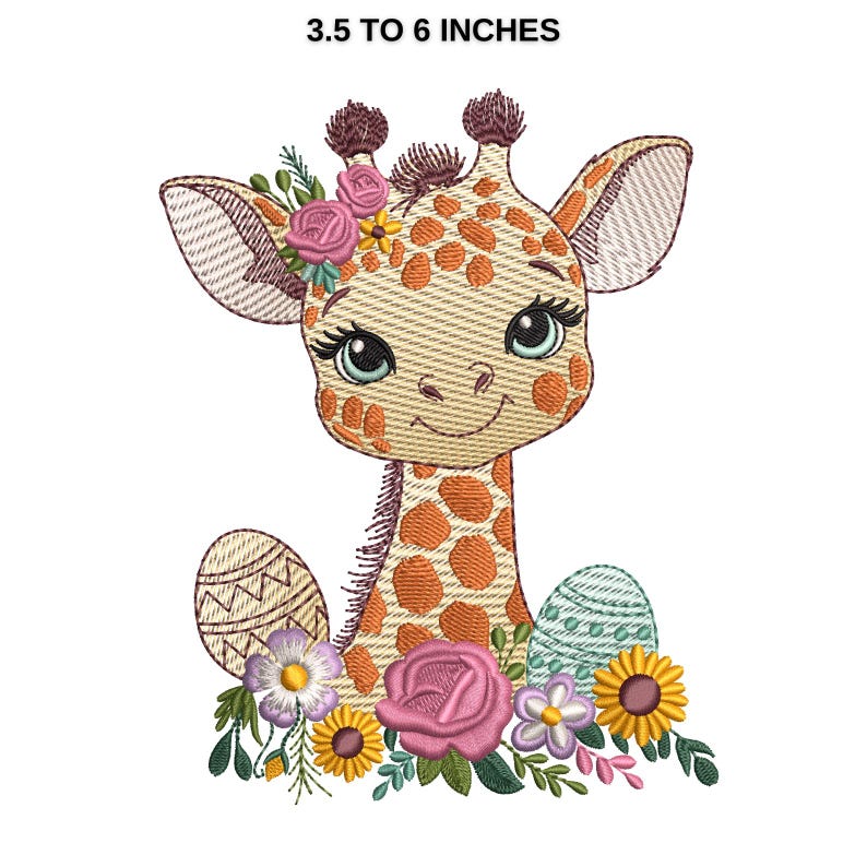 Floral Giraffe Embroidery Designs, Happy Animal Machine Embroidery ...