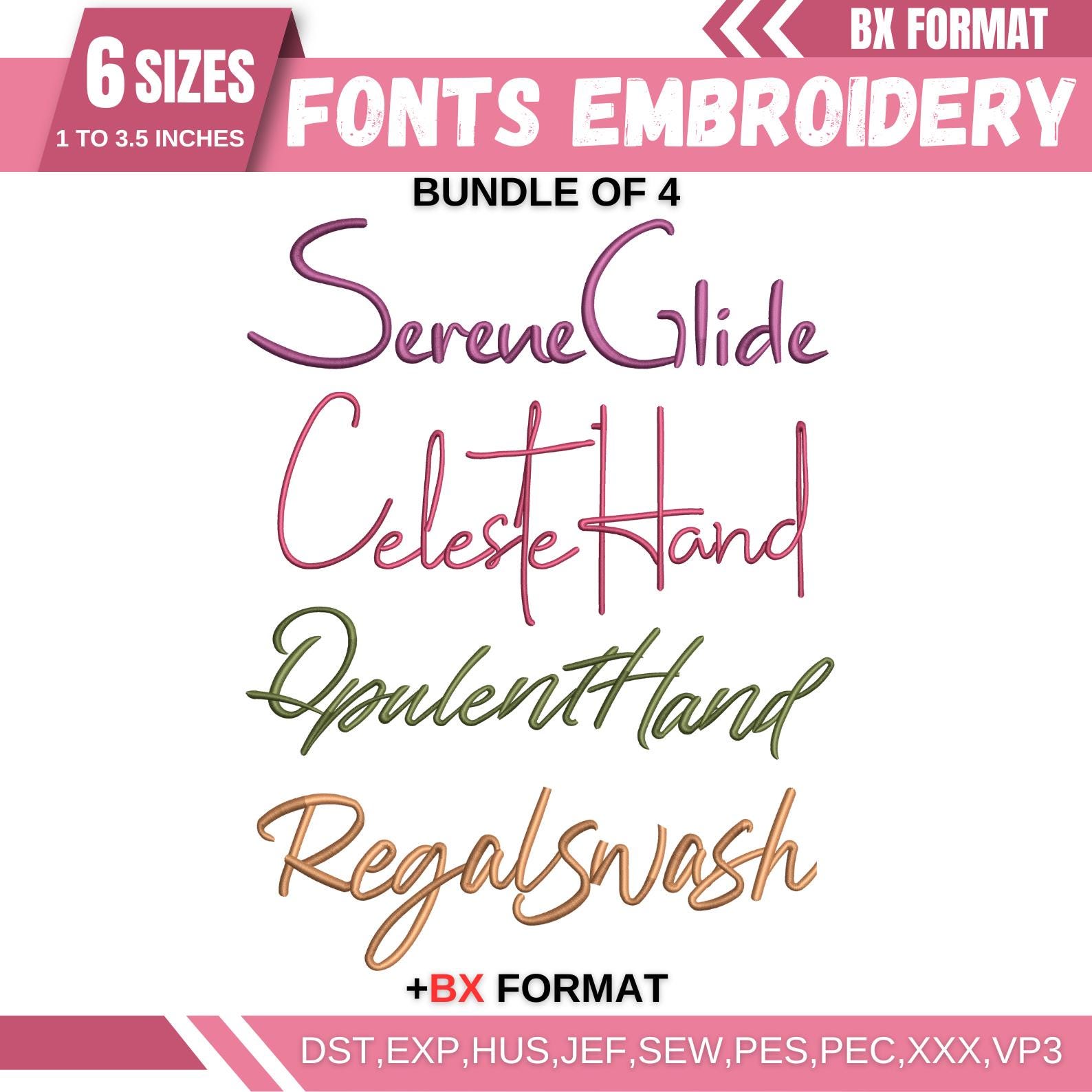 BX Cursive Machine Embroidery Font, Monogram Script Alphabet, Satin ...