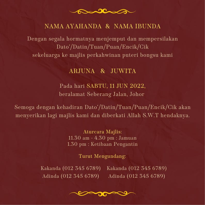 Malay Traditional Wedding Invitation Card - Etsy