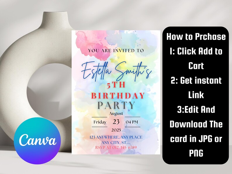 Editable Color Party Invitations, Colour Splash Party, Rainbow Invite ...