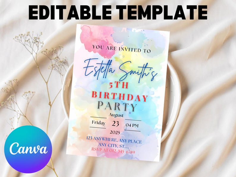 Editable Color Party Invitations, Colour Splash Party, Rainbow Invite ...