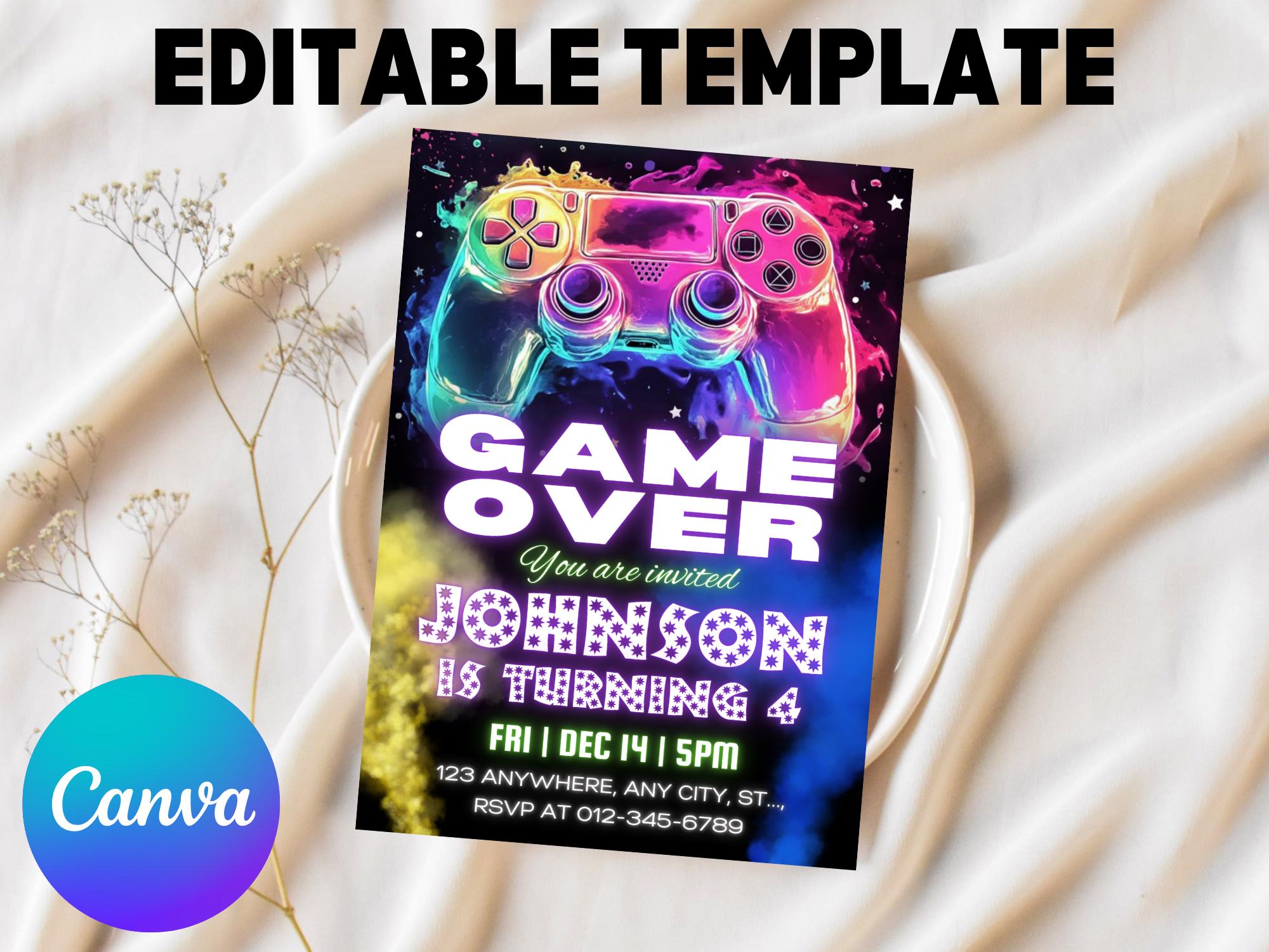 Editable Video Game Party Invitation, Level up Birthday Invite, Gamer ...