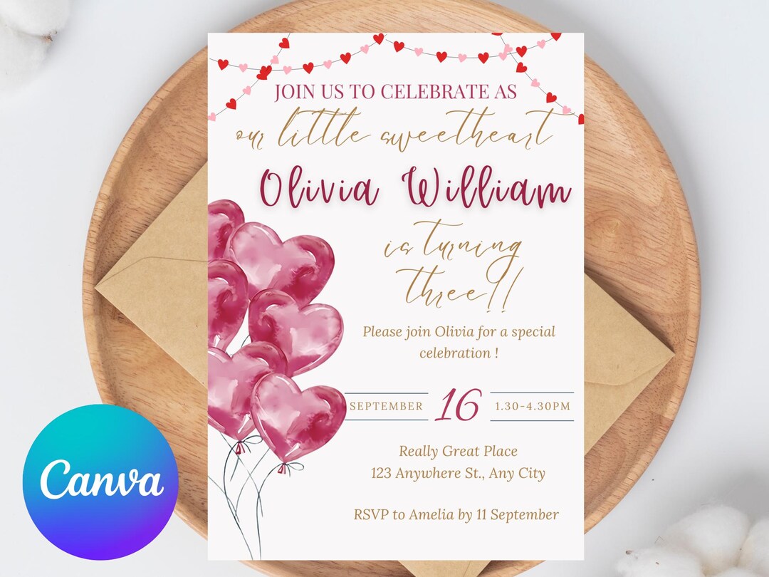 Sweetheart Birthday Invitation, Valentine 1st Birthday Invite, Heart ...