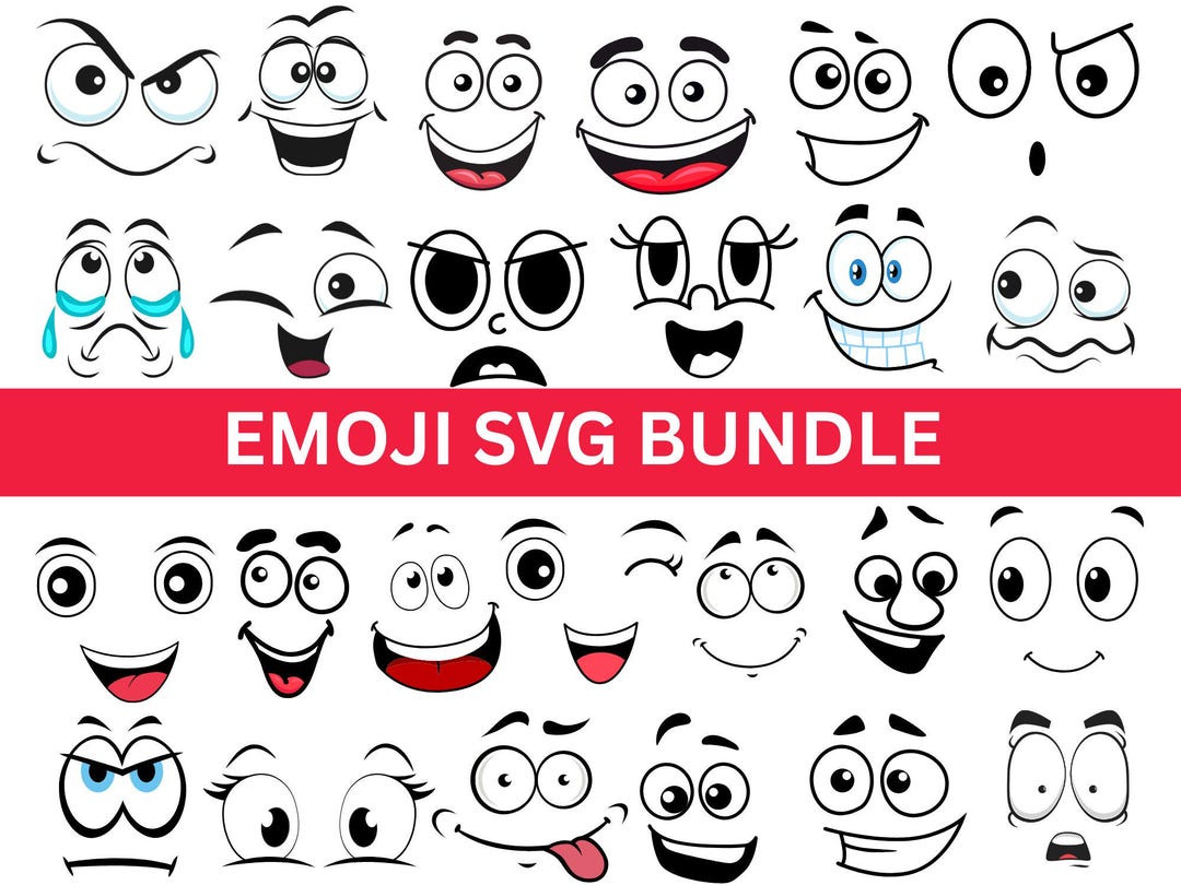 Emoji Face Svg Bundle,cartoon Emotion Faces SVG Bundle,kawaii Face Svg ...