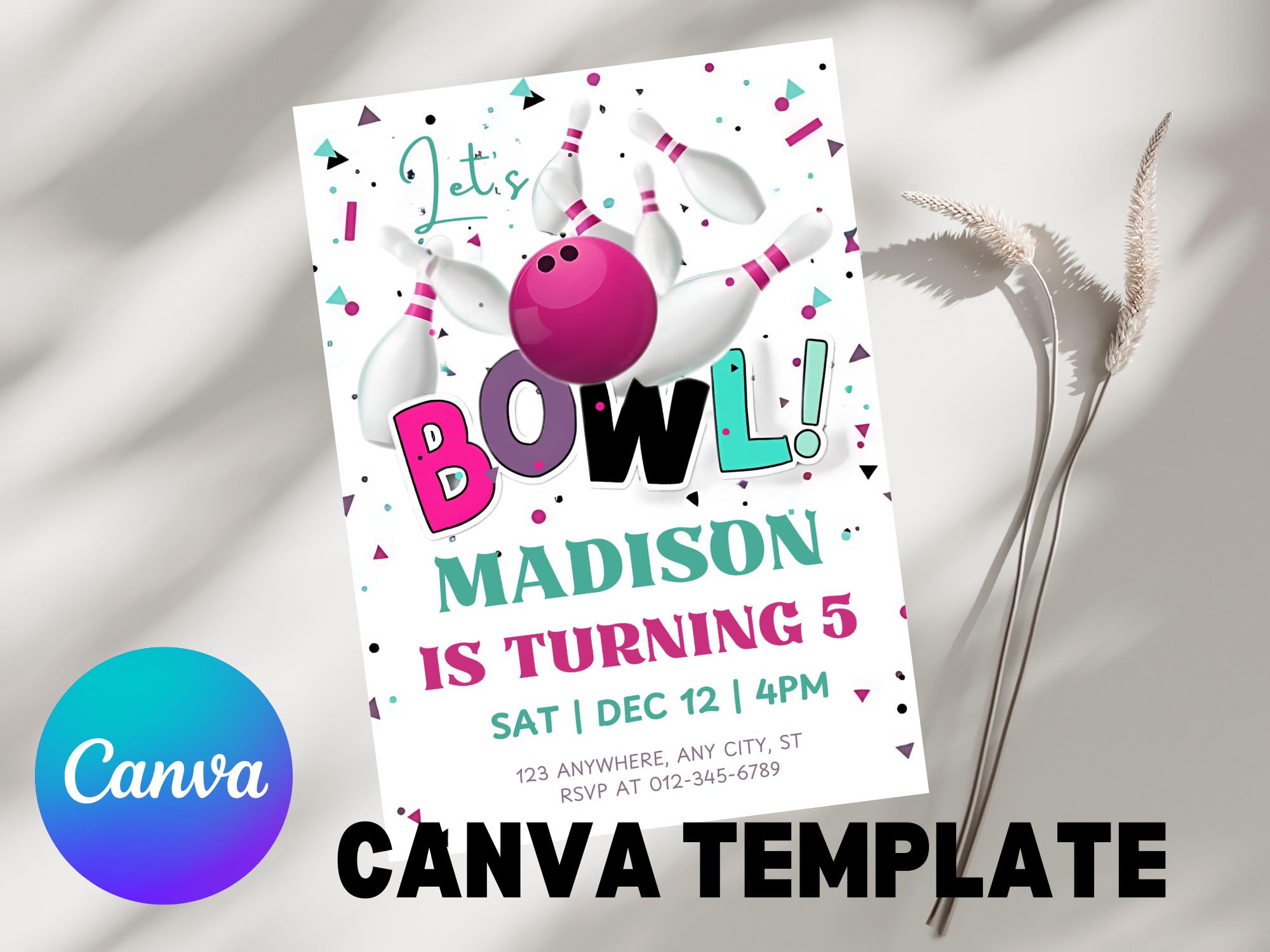 EDITABLE Bowling Party Invitation, Editable Bowling Birthday Invitation ...