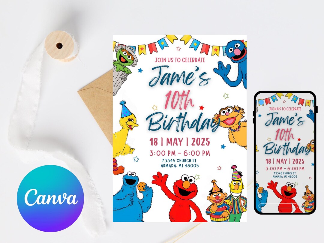 Editable Elmo Birthday Invitation | Sesame Street Digital Invite | Elmo ...
