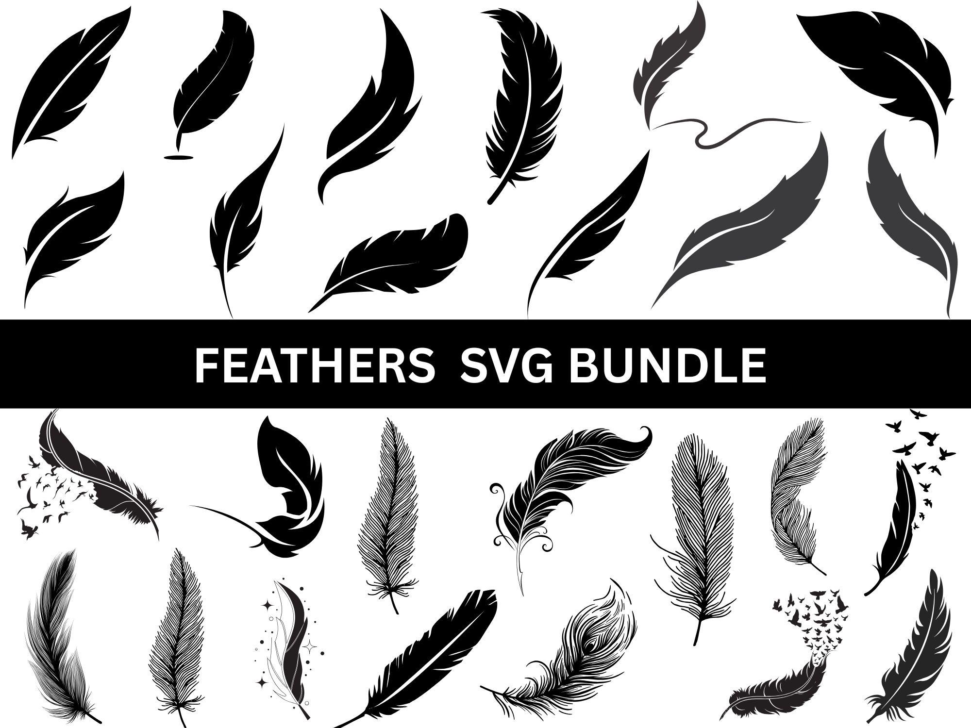 Feather Svg Bundle,feather Birds Svg,feathers Silhouette,boho Feather ...