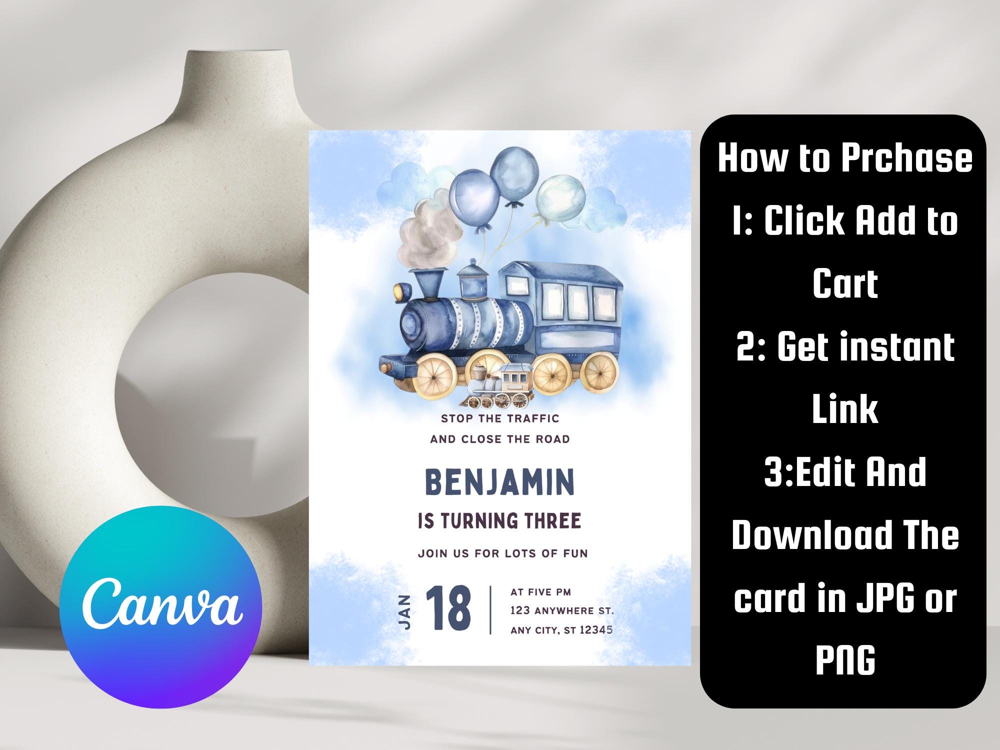 Editable Train Birthday Invitation Template, Toy Train Invitation ...