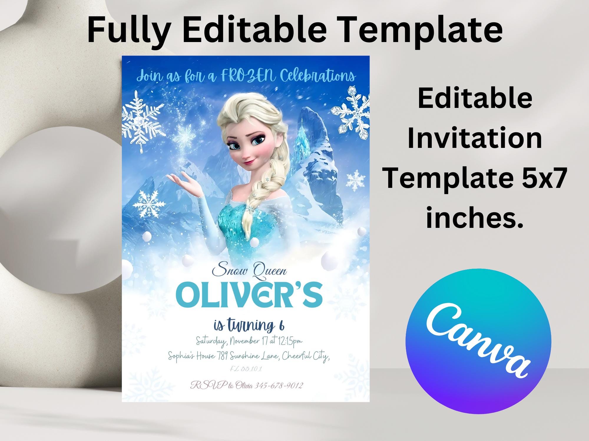 FROZEN Invitation Canva Template, Elsa Birthday Party Invite, Frozen ...
