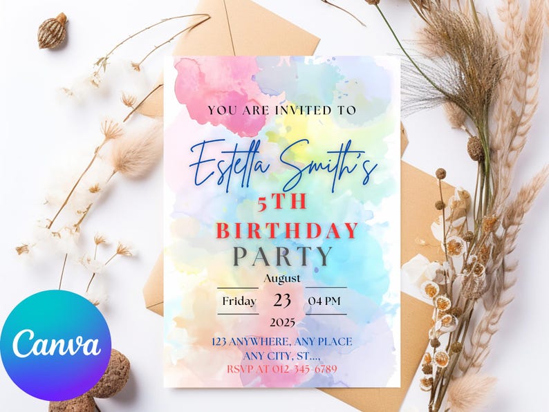 Editable Color Party Invitations, Colour Splash Party, Rainbow Invite ...