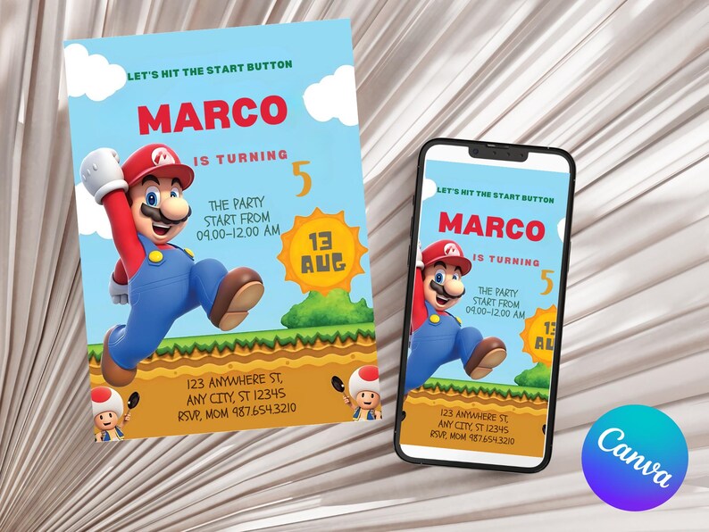 Editable Mario Bros Invitation Super Mario Birthday Invitation Super ...