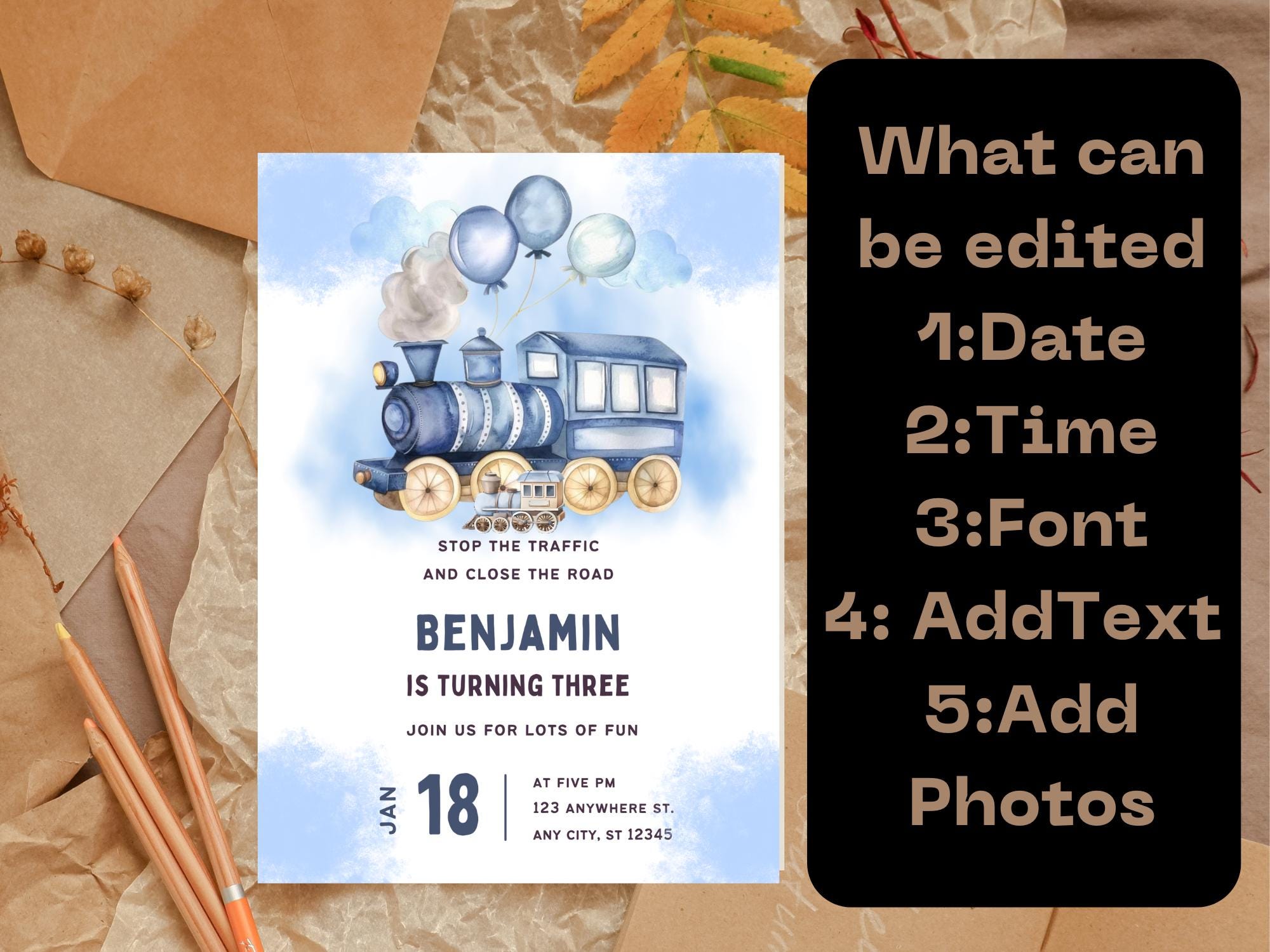 Editable Train Birthday Invitation Template, Toy Train Invitation ...