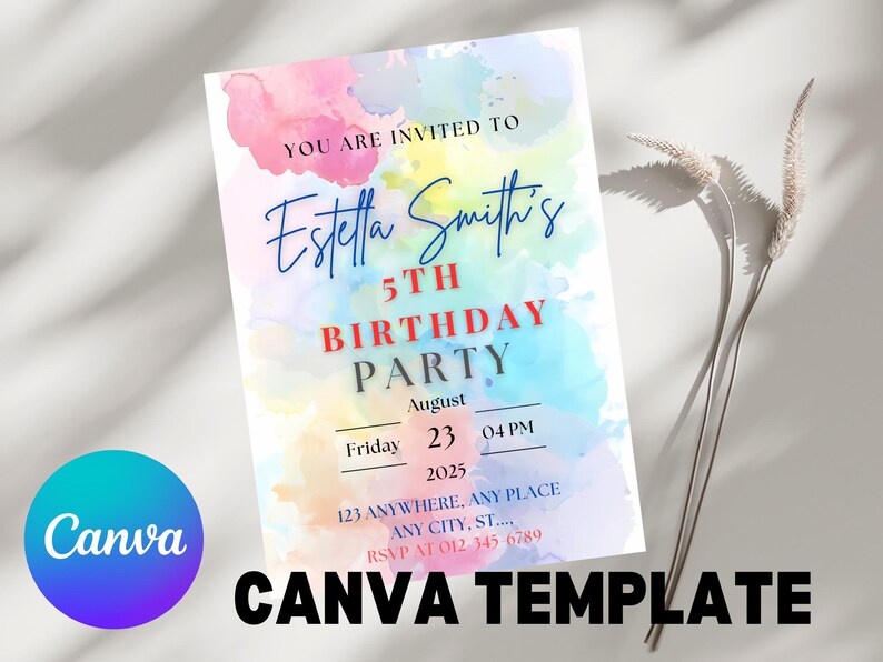 Editable Color Party Invitations, Colour Splash Party, Rainbow Invite ...
