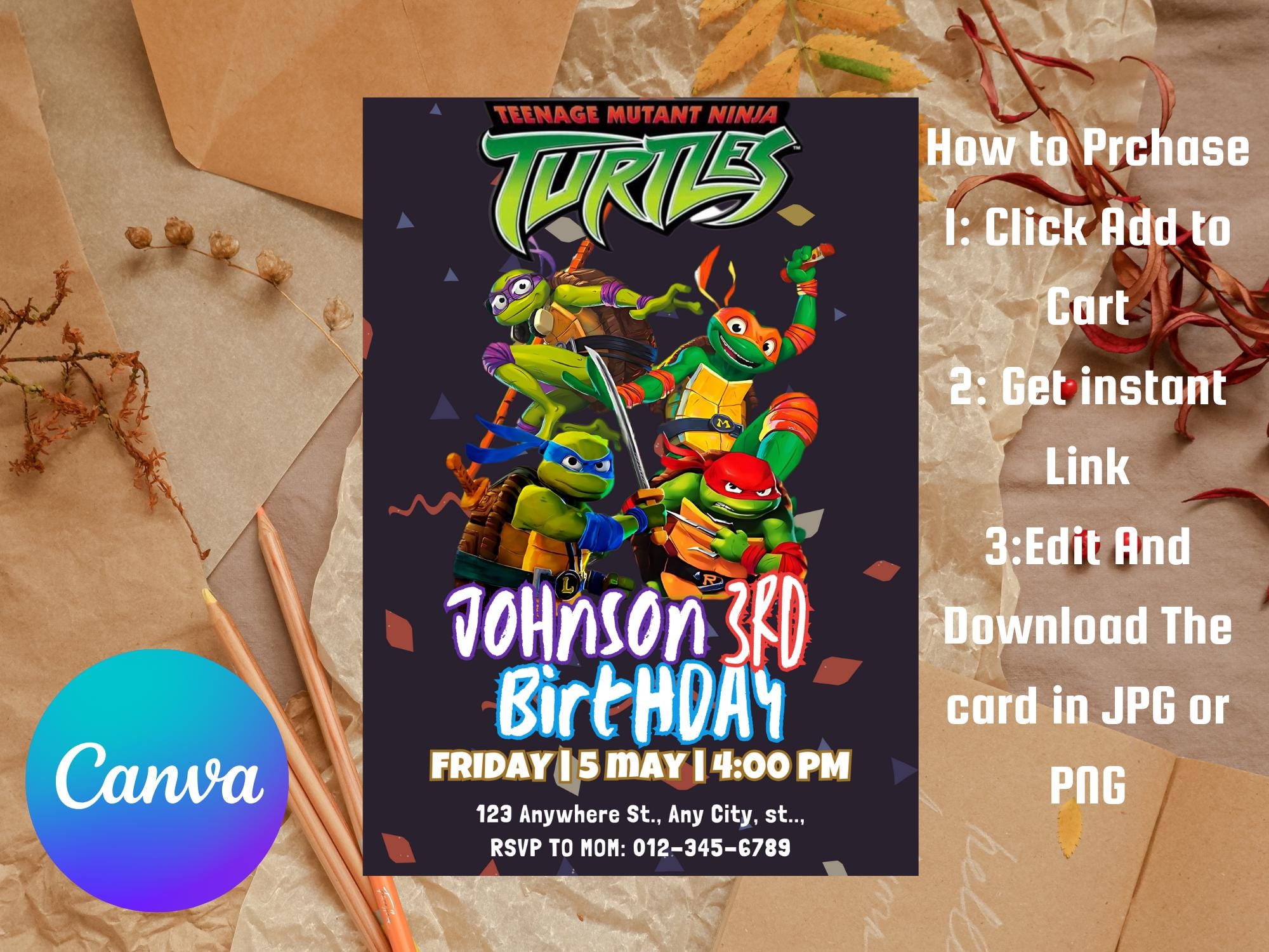 Editable Invitation| Ninja Turtles Birthday Invitation | TMNT Editable ...