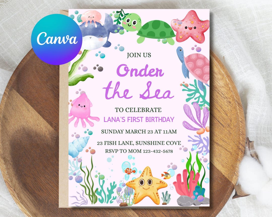 Oneder the Sea Birthday Invitation|girl Toddler Editable Ocean Animals ...