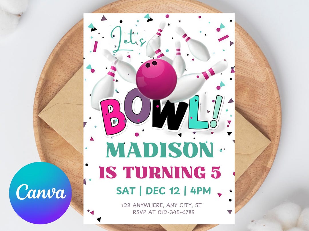 EDITABLE Bowling Party Invitation, Editable Bowling Birthday Invitation ...