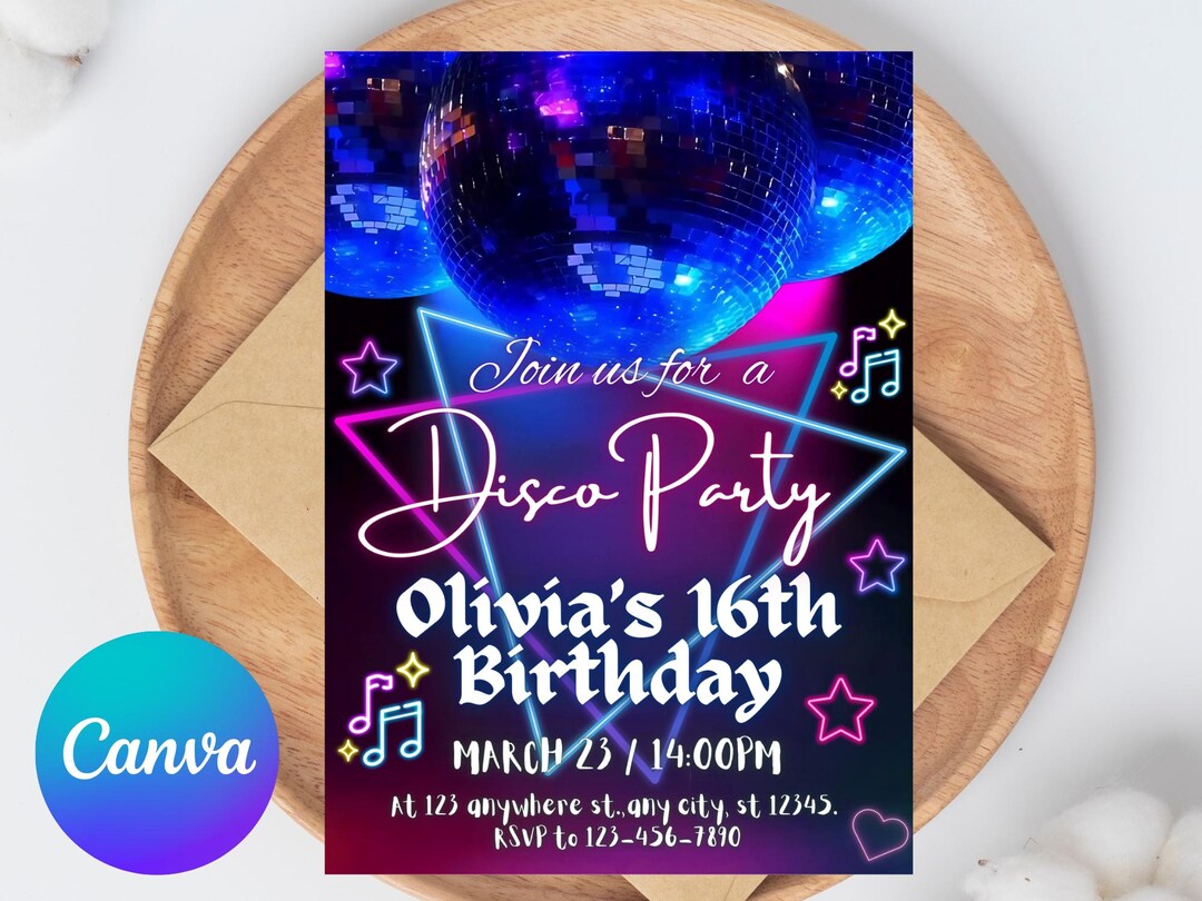 Editable Disco Party Birthday Invitation, Disco Gender Neutral Invites ...