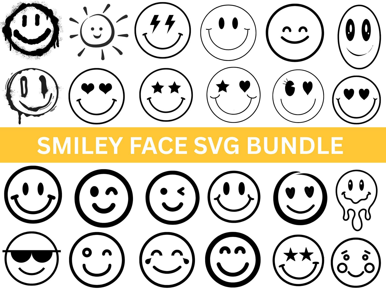 Smiley Face Svg Bundle,boho Hippie Svg,smiling Face Cut File,emoji Svg ...