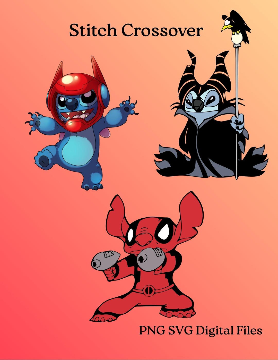 Lilo and Stitch Crossovers, Deadpool, Malificent, PNG, Digital Files ...