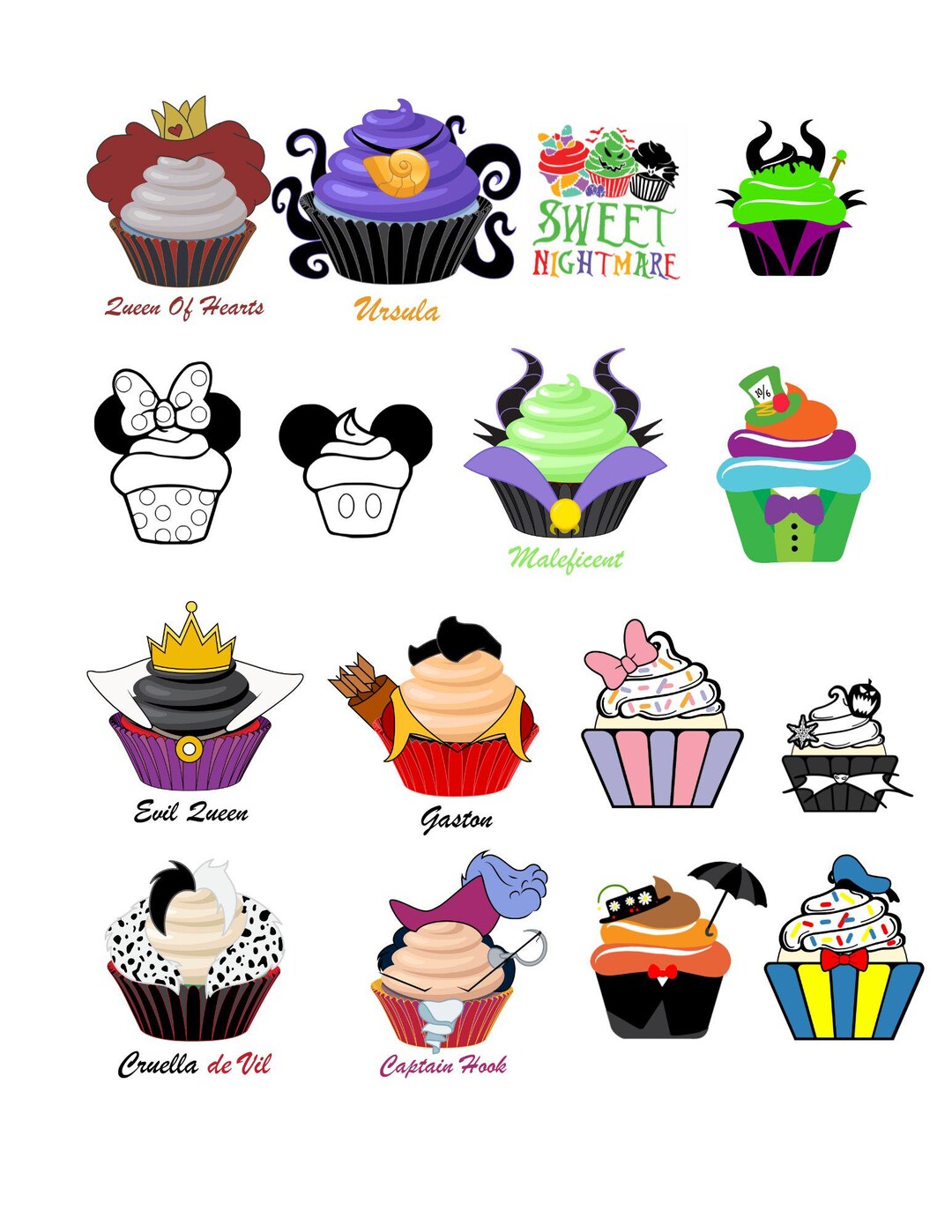 Disney Cupcakes, Villains, Digital Files, PNG, SVG, - Etsy