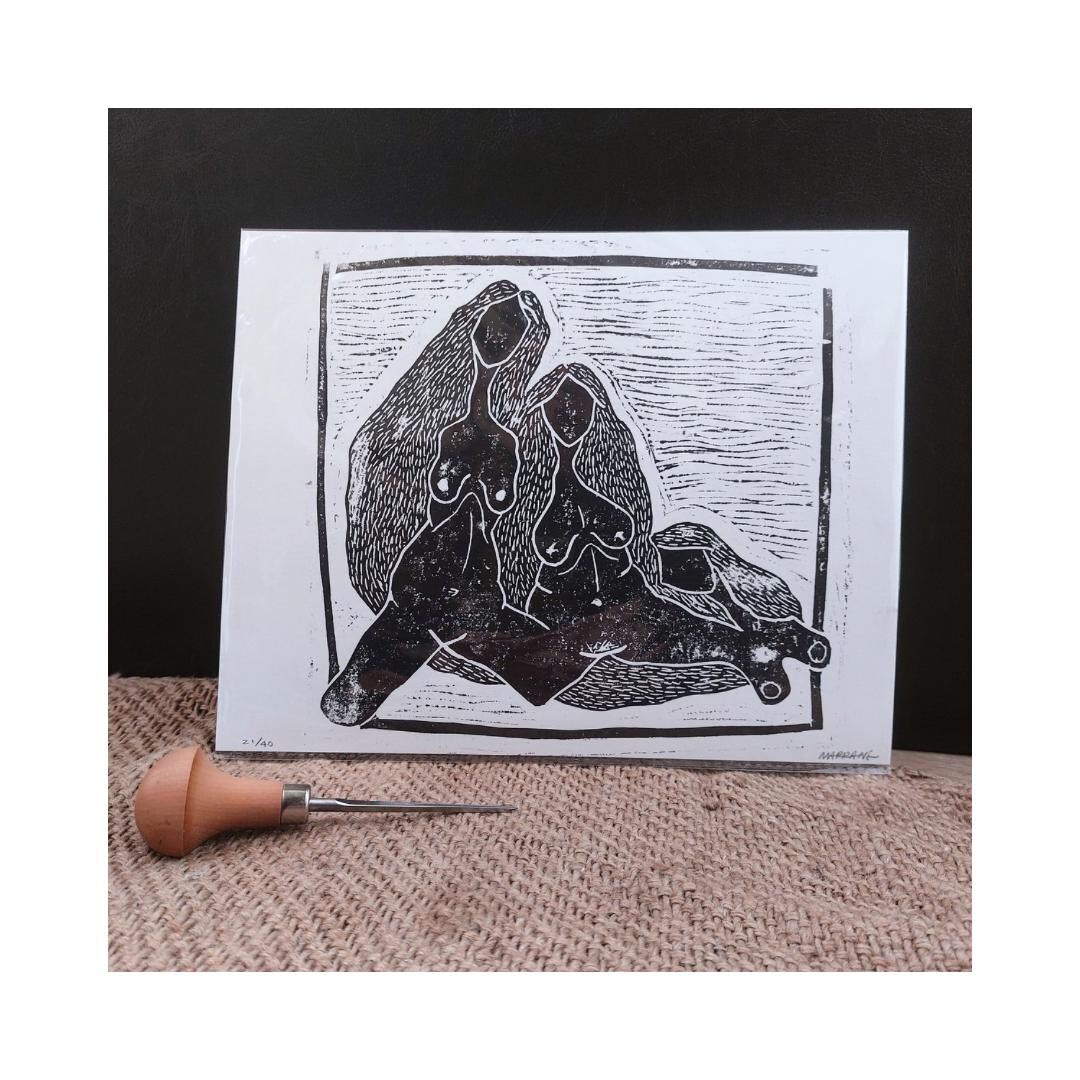 Linocut Print of 3 Women / Linocut Print With Women / Linocut Print ...