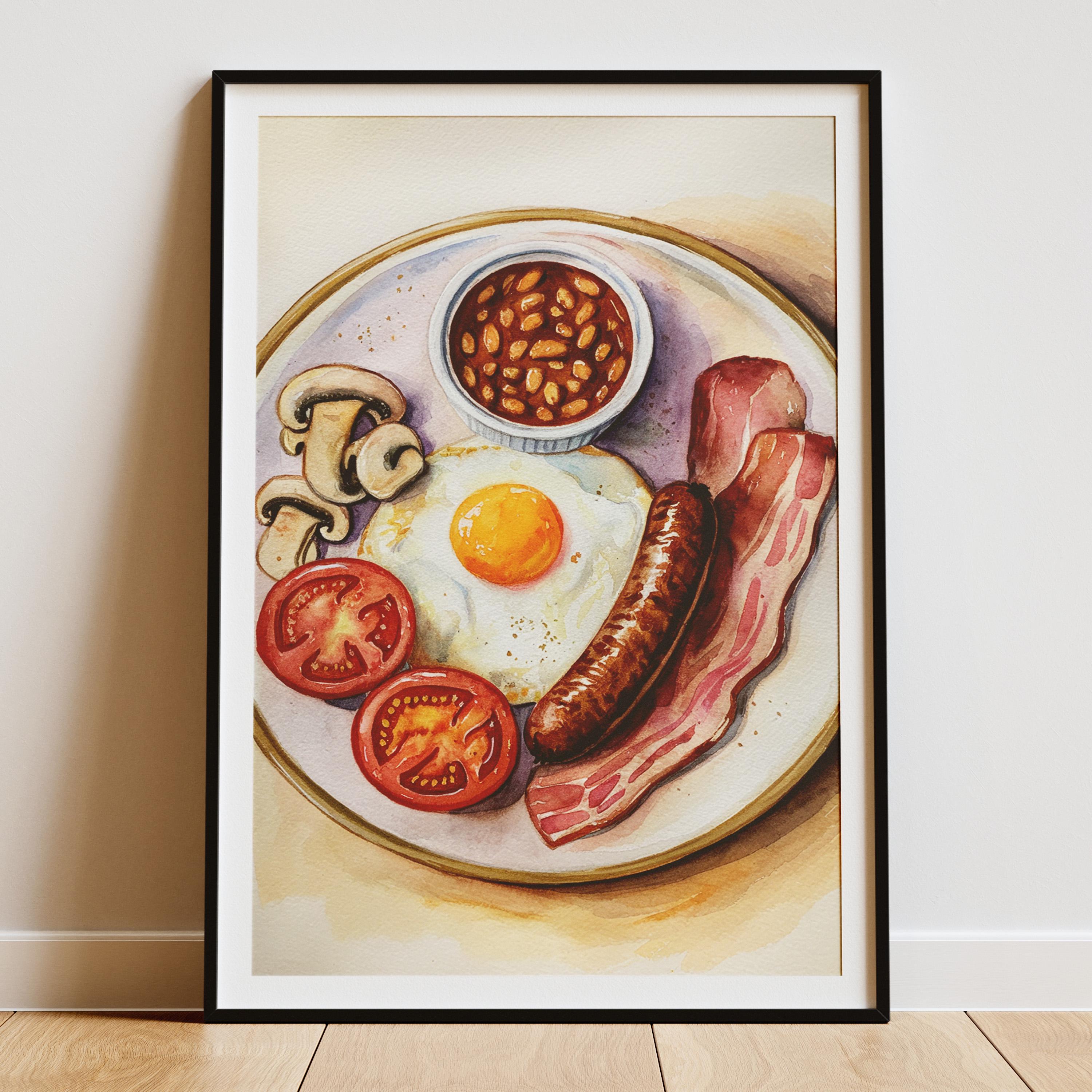 English Breakfast Poster, Full English Breakfast Illustration, British ...