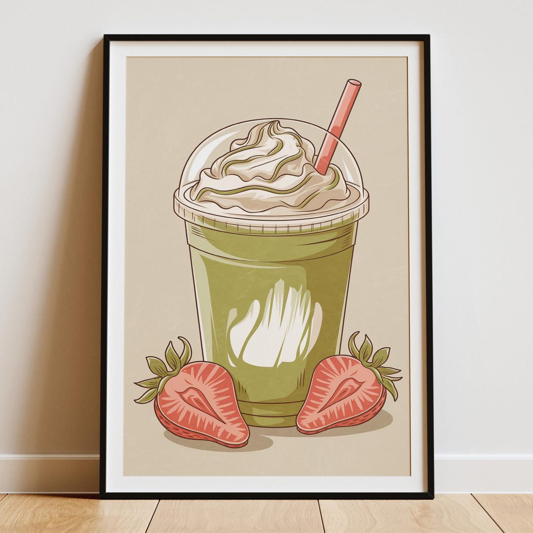 Matcha Latte Art Print, Aesthetic Matcha Illustration, Japanese Tea ...