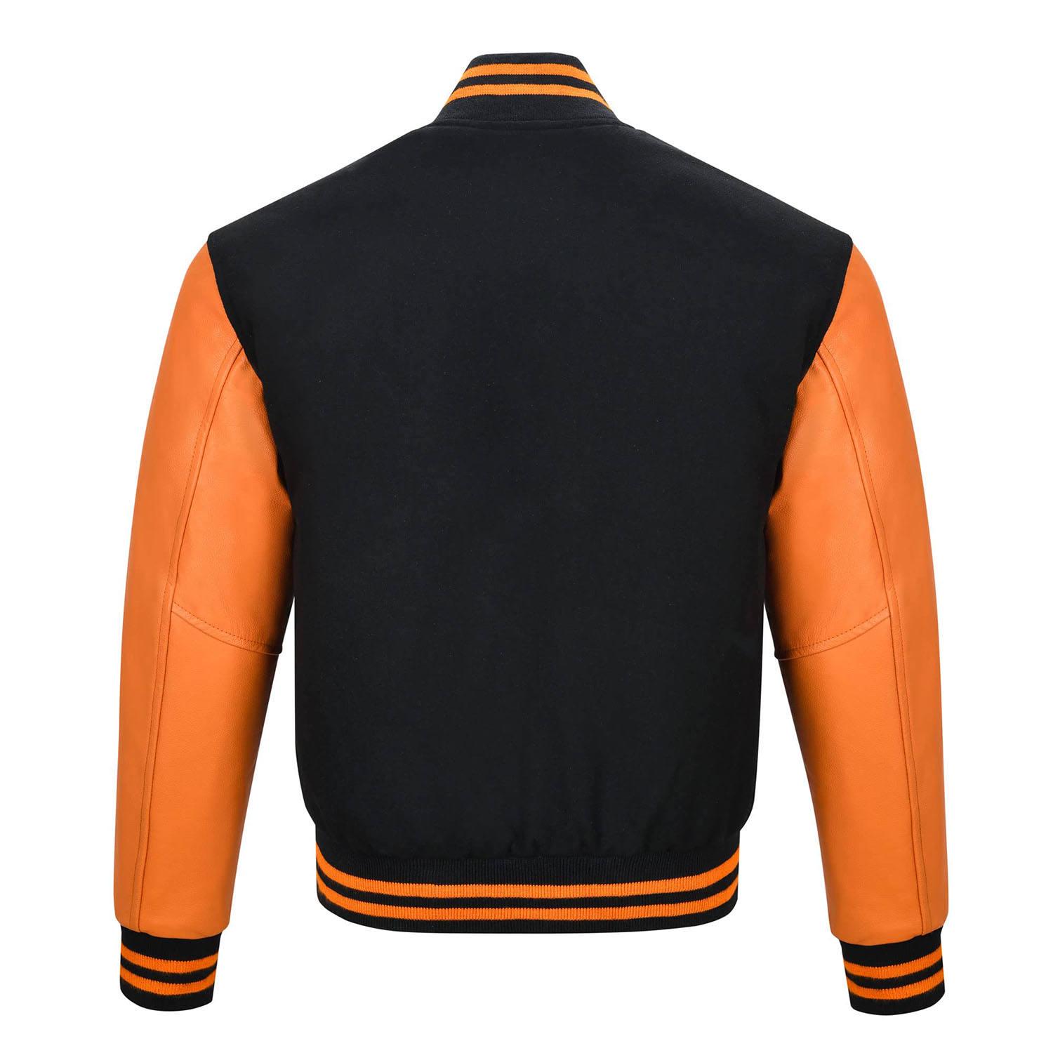 Black and Orange Varsity Jacket Blank Letterman Jacket in Black Wool Body and Orange Leather ...