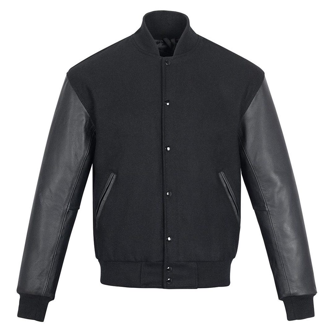Black Varsity Jacket Blank Letterman Jacket in Black Wool Body Leather ...