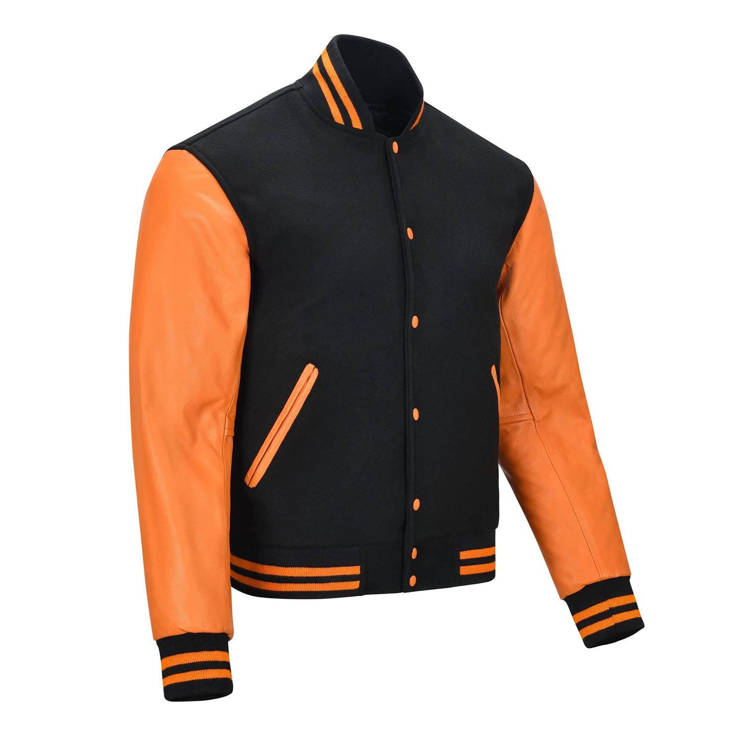 Black and Orange Varsity Jacket Blank Letterman Jacket in Black Wool ...
