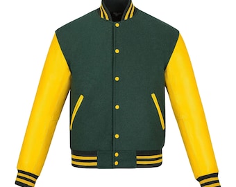 Black and White Varsity Jacket Wool Body and Leather Arms Letterman Jacket- Wool Blank Letterman ...