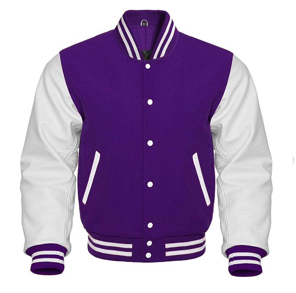 Purple and White Varsity Jacket Wool Body and Leather Arms Letterman ...
