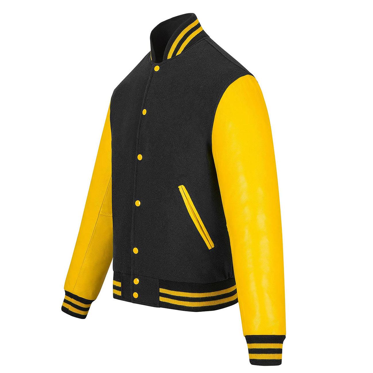 Black & Yellow Wool Varsity Jacket | Leather Sleeve College Jacket - Etsy