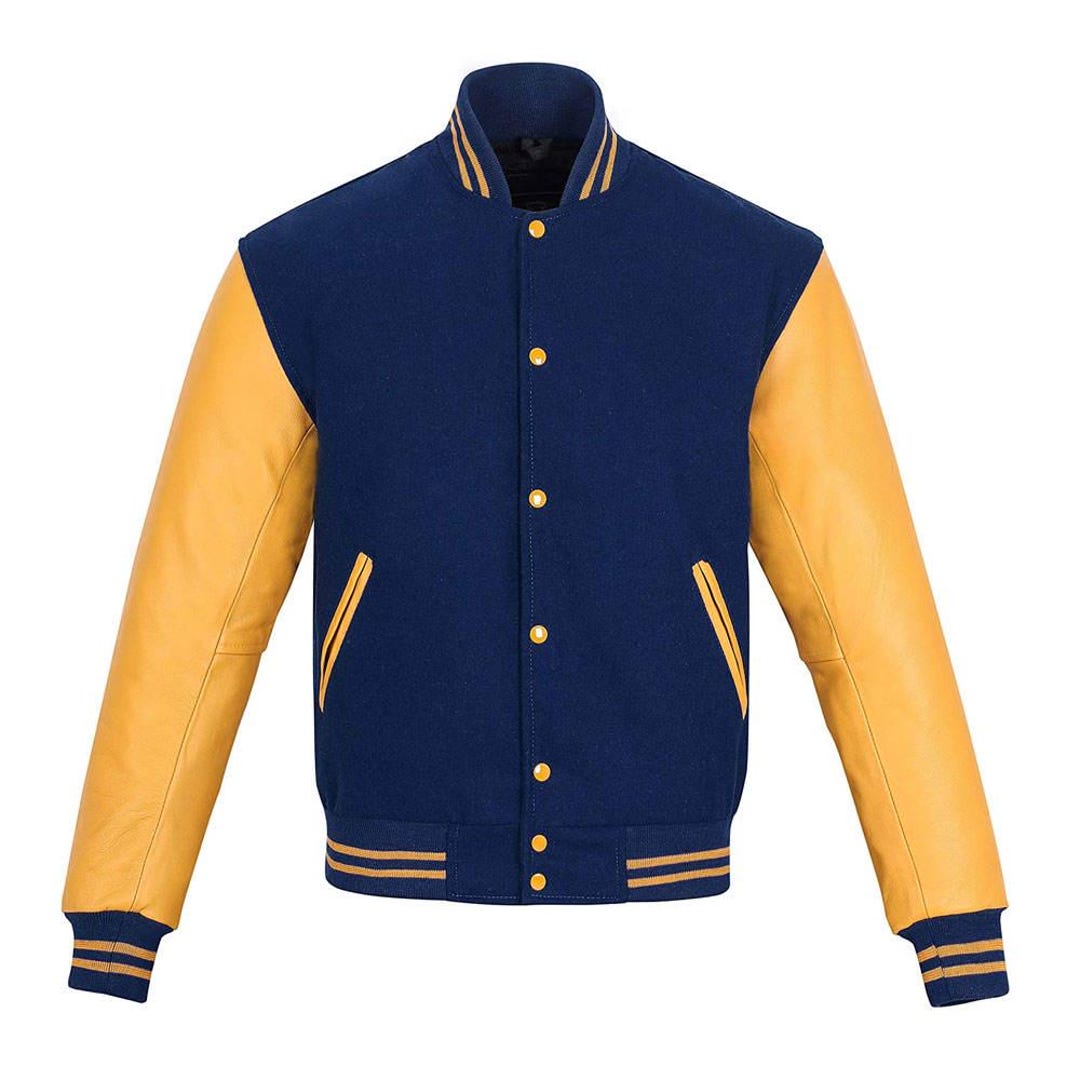 Dark Blue and Gold Varsity Jacket Wool Body and Leather Arms Letterman ...