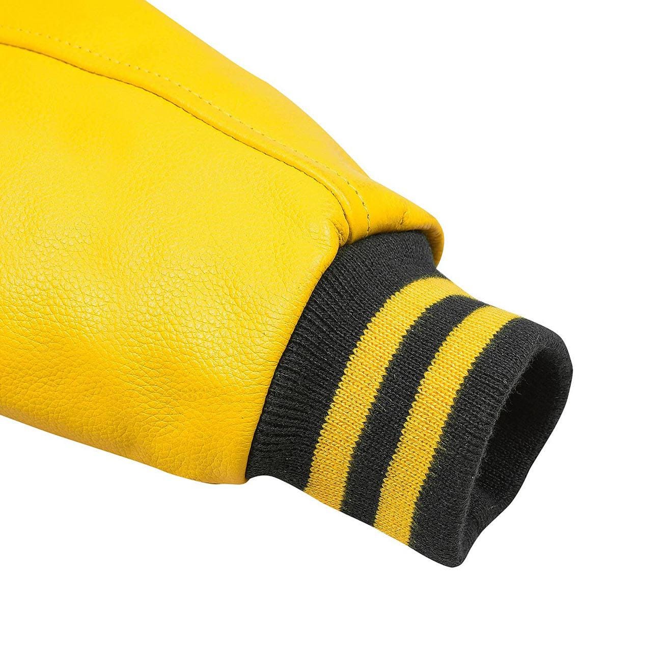 Black & Yellow Wool Varsity Jacket | Leather Sleeve College Jacket - Etsy