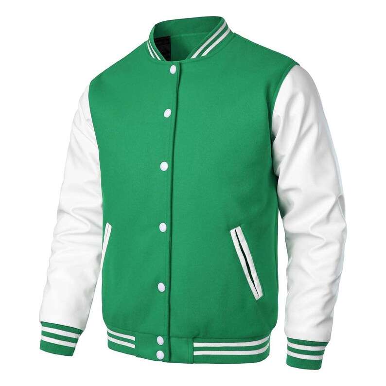 Green and White Varsity Jacket Blank Letterman Jacket in Green Wool ...
