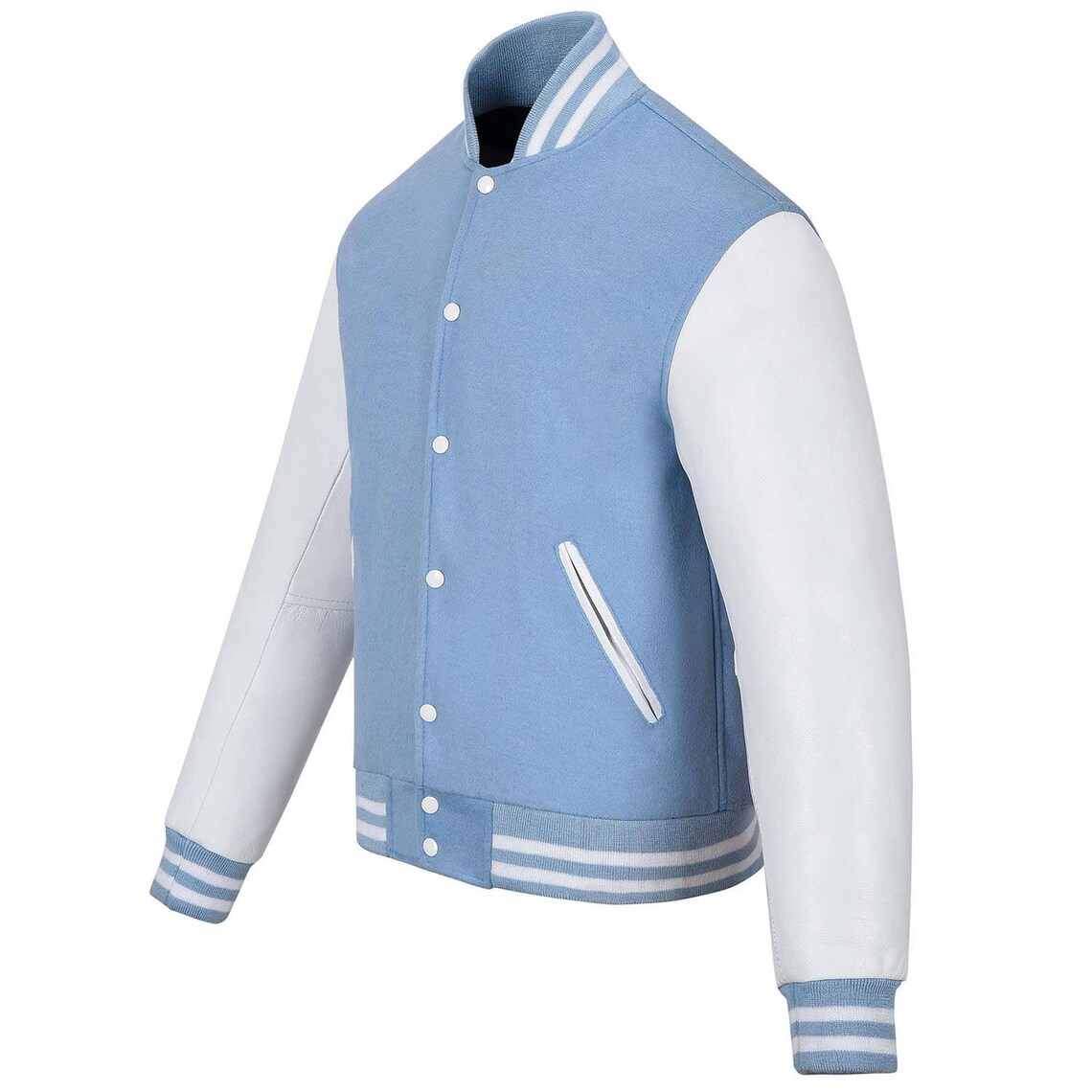 Sky Blue and White Varsity Jacket Men Blank Letterman Jacket in Sky ...