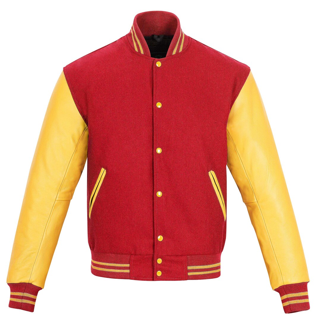 Red and Gold Varsity Jacket | Wool Leather Unisex College Letterman ...