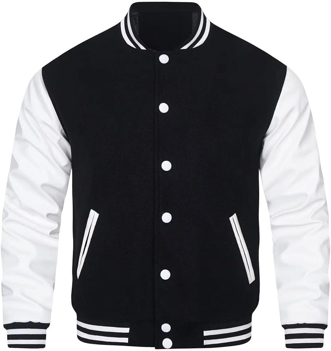 Black and White Varsity Jacket Men's Wool Body and Leather Arms ...