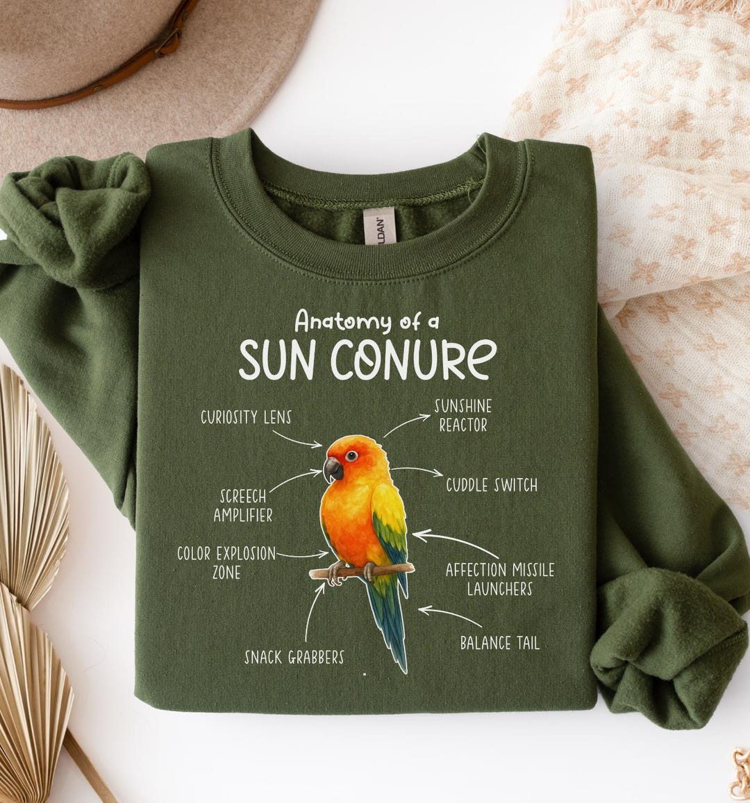 Anatomy of Sun Conure Sweatshirt, Parrot Lover Gift, Pet Shirt, Bird ...