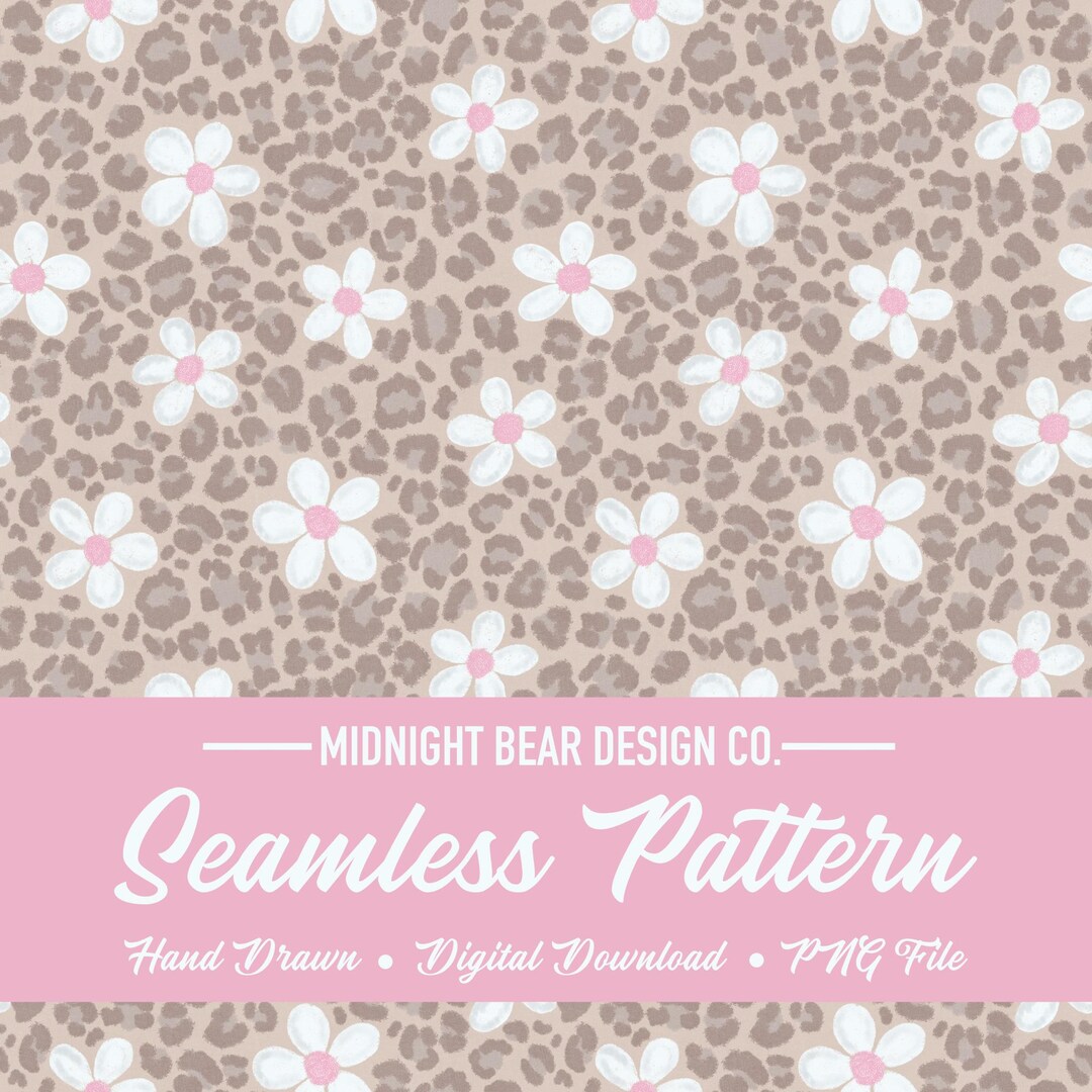 Neutral Leopard Print Floral Seamless Pattern Soft Taupe Animal Print ...