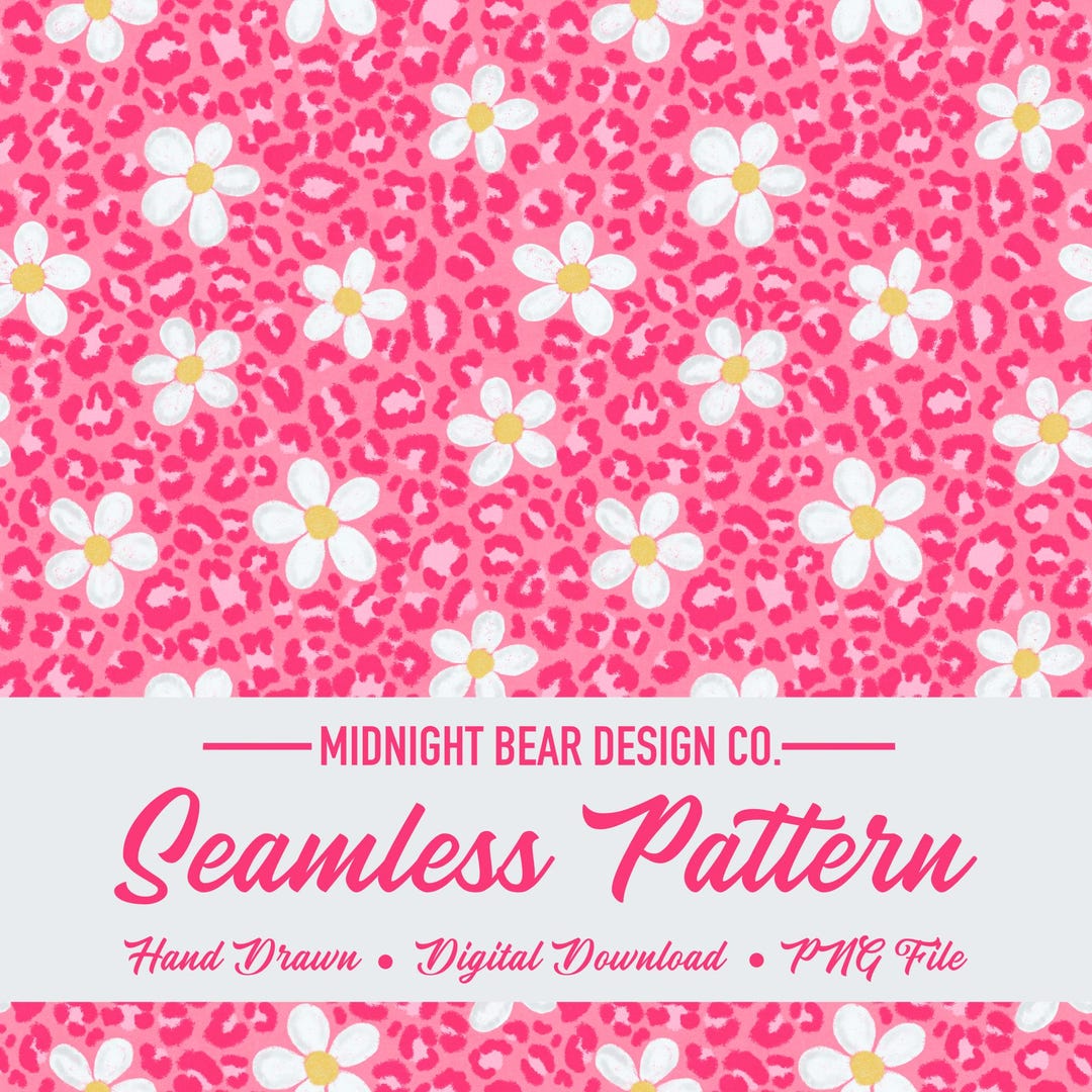 Pink Leopard Print Floral Seamless Pattern Hot Pink Animal Print ...