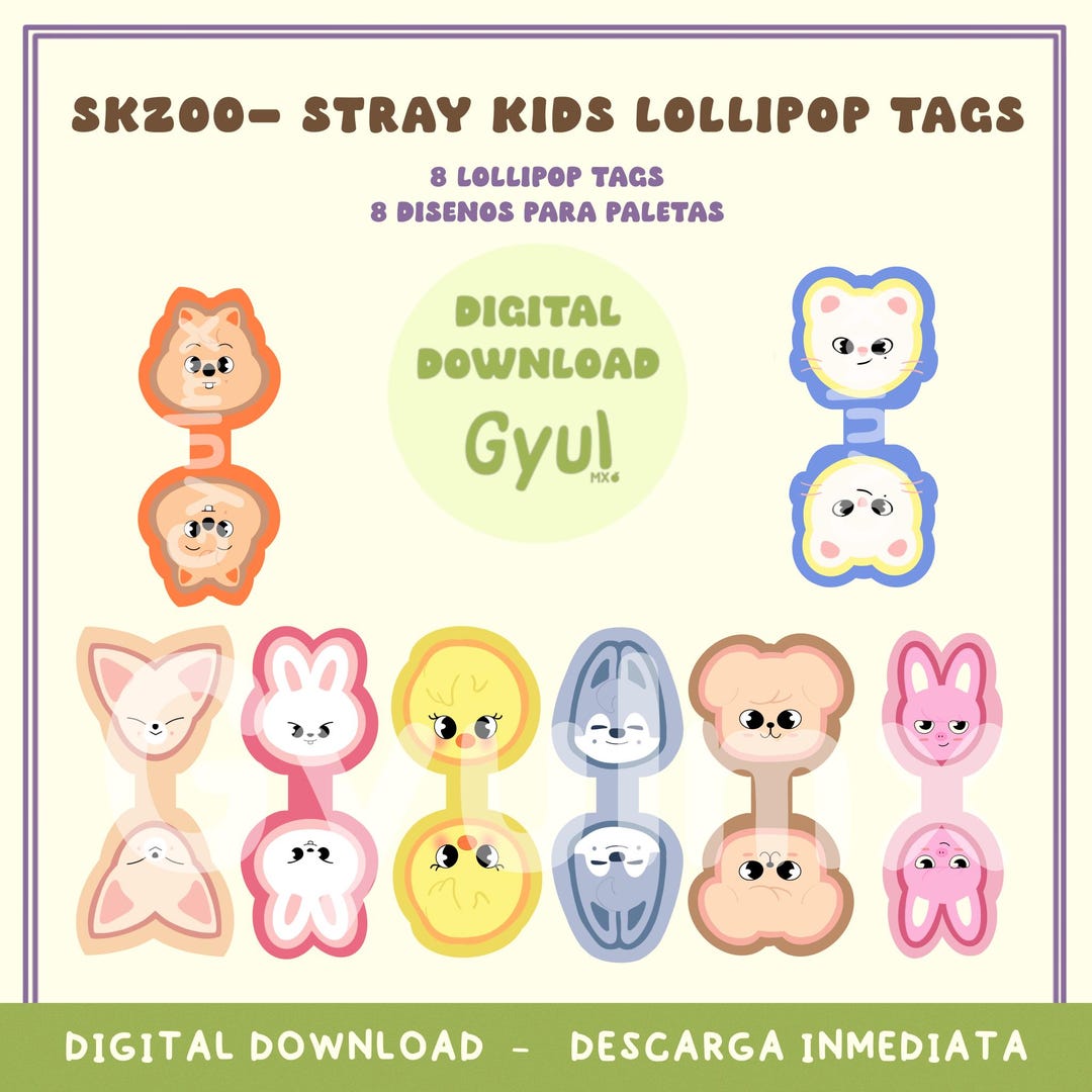 Printable SKZOO Lollipop Tags Template, SKZOO Stray Kids Lollipop Tag, Sucker Tag, Dominate ...