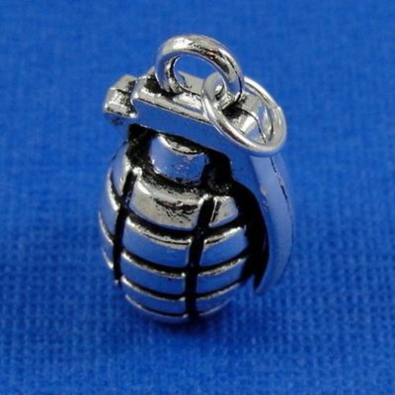 Silver Hand Grenade Charm - 3d Bomb Explosive Weapon Military Pendant ...