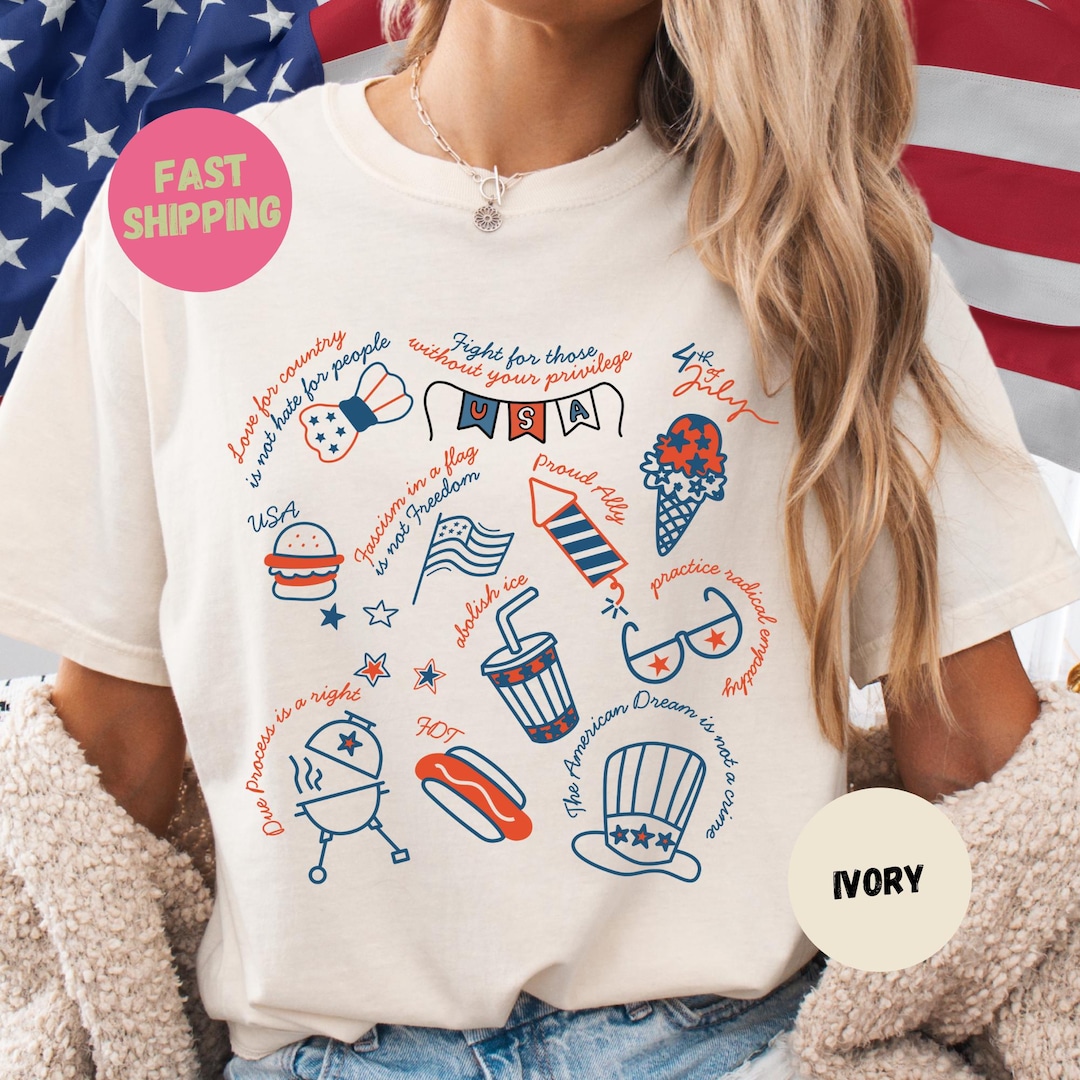 Liberal Fourth of July Doodle Shirt, Anti Trump Tshirt, Independence ...