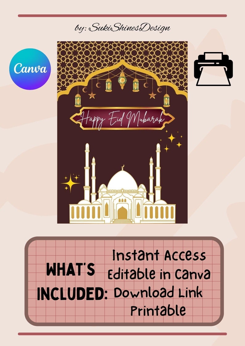 EDITABLE AND Printable-eid Mubarak Card Template on Canva - Etsy