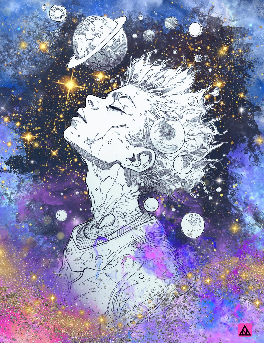 Space Boy - Digital Artwork Poster PNG - Instant Download, Kids Room ...