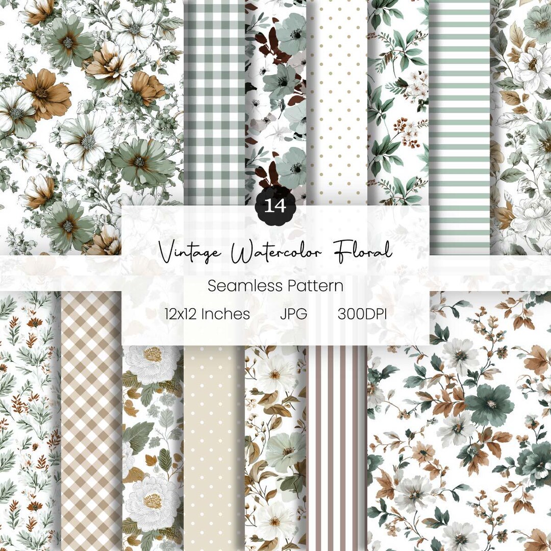 Vintage Watercolor Floral Seamless Pattern | Elegant Botanical Digital ...